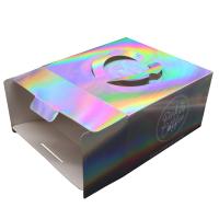 China Customised Logo Printing Paper Wholesale Luxury Pink Holographic Square Cake Packaging Boxes For Sale for sale