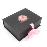 China Custom Logo Printed Black Pink Magnetic Luxury Silk Satin Lined Packaging Gift Box With Lid And Ribbon for sale