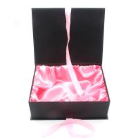 China Custom Logo Printed Black Pink Magnetic Luxury Silk Satin Lined Packaging Gift Box With Lid And Ribbon for sale