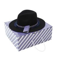 China Custom Printed Black Cardboard Large Big Fedora Cap Hat Packaging Shipping Box With Handle for sale