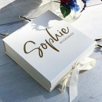 China Custom Logo Printed White Magnetic Foldable Groomsmen Bridal Bridesmaid Proposal Gift Packaging Box With Ribbon for sale