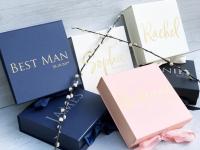 China Custom Logo Printed White Magnetic Foldable Groomsmen Bridal Bridesmaid Proposal Gift Packaging Box With Ribbon for sale