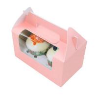 China Custom Logo Printed Paper Pink White Pastry Boxes With Clear Windows for sale