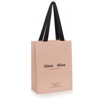 China Custom Logo Printed Paper Pink Jewelry Packaging Gift Bag With Ribbons for sale