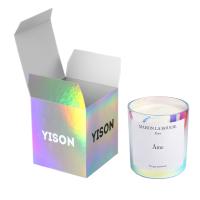 China Custom Logo Printed Kraft Iridescent Holographic Candle Packaging Box for sale