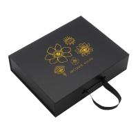 China Custom Printed Collapsible Rigid Magnetic Clasp Boxes Flat Folding Black Cardboard Gift Box for sale