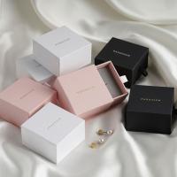 China Custom Logo Printed Black Cute Slide Jewelry Packaging Display Gift Box With Ribbon Handle for sale