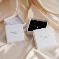 China Custom Logo Printed Black Cute Slide Jewelry Packaging Display Gift Box With Ribbon Handle for sale