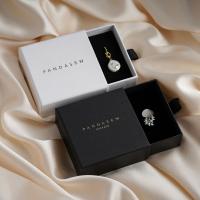China Custom Logo Printed Black Cute Slide Jewelry Packaging Display Gift Box With Ribbon Handle for sale