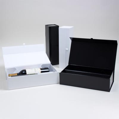 China Custom Printed Black Whiskey Cocktail Single Bottle Magnetic Wine Packaging Gift Boxes for sale