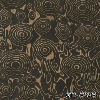 China Artificial Wood Veneer of Golden Tree Ring 0.30mm G.TR-X3388 Slice Cut For Cabinet Face for sale