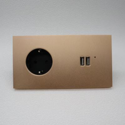 China EU Standard Wall Socket USB Ports 5V 2.1A Double Sockets Aluminum Panel Switches Electrical Sockets Clamps 16A for sale