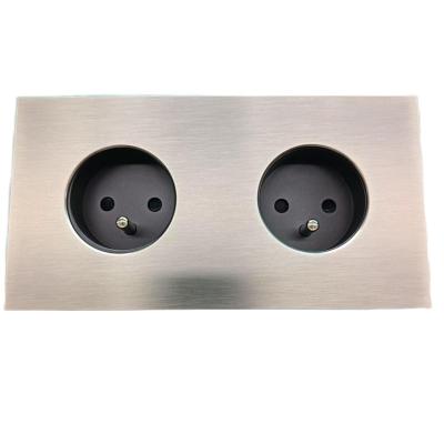 China Factory Sale 1/2 Gang Double French Plug Aluminum Panel 16A Grounded Wall Sockets Outlets IP21 Luxury Style for sale