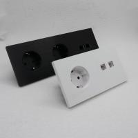 China EU Standard 16A Luxury Aluminum Panel Wall Socket with EU/US Plug USB TV Port RJ45 Type C IP20 Easy Installation for sale