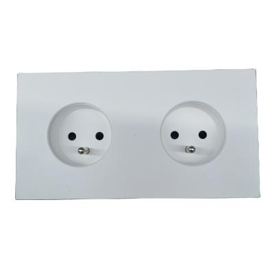 China Double French or European Schuko Aluminum Wall Electrical Socket Power Outlets 16A Rated Current for Vimar or for Legrand Module for sale