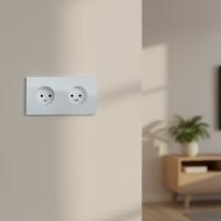 China Double French or European Schuko Aluminum Wall Electrical Socket Power Outlets 16A Rated Current for Vimar or for Legrand Module for sale