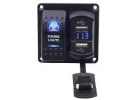 China 12V 24V 2 Gang Waterproof Rocker Switch Panel with Dual USB Charger 4.8A Voltmeter for Marine Boat RV for sale