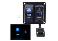 China 12V 24V 2 Gang Waterproof Rocker Switch Panel with Dual USB Charger 4.8A Voltmeter for Marine Boat RV for sale