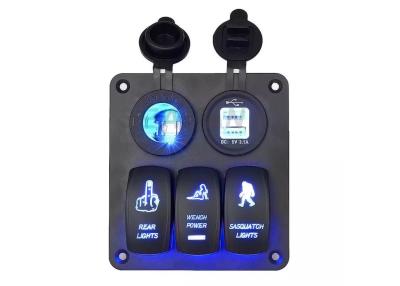 China 12V 24V 3 Gang Marine Rocker Switch Panel with USB Charger and Cigar Lighter IP65 for sale