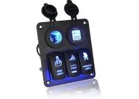 China 12V 24V 3 Gang Marine Rocker Switch Panel with USB Charger and Cigar Lighter IP65 for sale