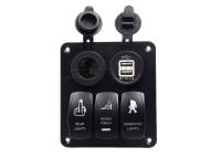 China 12V 24V 3 Gang Marine Rocker Switch Panel with USB Charger and Cigar Lighter IP65 for sale