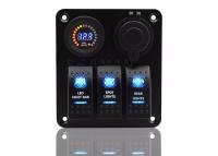 China 3 Gang Boat Rocker Switch Panel 12V 20A Aluminum Marine RV Truck with USB Charger and Voltmeter for sale