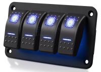 China 4 Gang Marine Rocker Switch Panel Waterproof IP65 12V 24V 5 Pin On Off Toggle Blue LED Light for sale