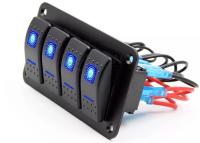 China 4 Gang Marine Rocker Switch Panel Waterproof IP65 12V 24V 5 Pin On Off Toggle Blue LED Light for sale