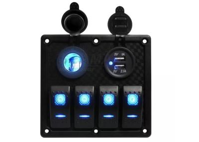 China 4 Gang Rocker Switch Panel 12V 24V Waterproof Marine Boat RV Truck Yacht with USB Voltmeter for sale