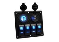 China 4 Gang Rocker Switch Panel 12V 24V Waterproof Marine Boat RV Truck Yacht with USB Voltmeter for sale