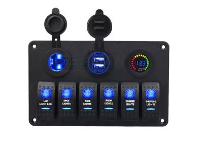 China Waterproof 6 Gang Marine Boat Rocker Switch Panel 12V 24V Aluminum LED Fused for sale