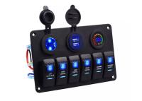 China Waterproof 6 Gang Marine Boat Rocker Switch Panel 12V 24V Aluminum LED Fused for sale