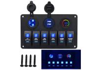 China Waterproof 6 Gang Marine Boat Rocker Switch Panel 12V 24V Aluminum LED Fused for sale