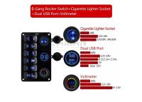 China Waterproof 6 Gang Marine Boat Rocker Switch Panel 12V 24V Aluminum LED Fused for sale