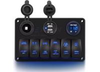China 6 Gang LED Rocker Switch Panel Marine Boat 12V 24V Waterproof IP65 Pre-wired for sale