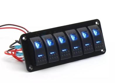 China 24V Waterproof Marine Switch Panel 6 Gang 5 Pin On Off 2 LED Blue Light Aluminum Rocker for sale