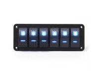 China 24V Waterproof Marine Switch Panel 6 Gang 5 Pin On Off 2 LED Blue Light Aluminum Rocker for sale