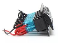 China 24V Waterproof Marine Switch Panel 6 Gang 5 Pin On Off 2 LED Blue Light Aluminum Rocker for sale