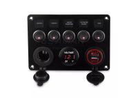 China 5 Gang Rocker Switch Panel 12V 20A Marine Boat Toggle Switch Board with USB Voltmeter for sale