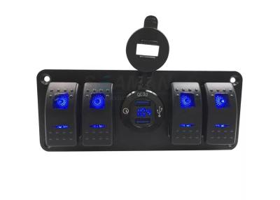 China 4 Gang Rocker Switch Panel 12V 24V Waterproof Marine Boat with USB QC3.0 Voltmeter for sale