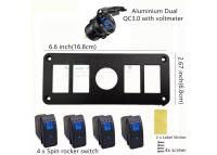 China 4 Gang Rocker Switch Panel 12V 24V Waterproof Marine Boat with USB QC3.0 Voltmeter for sale
