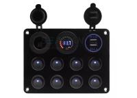 China 8 Gang Marine Toggle Switch Panel with 4.2A USB Charger Voltmeter IP65 Waterproof 12V 24V for sale