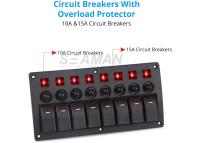 China 8 Gang Marine Boat Rocker Switch Panel 12V 24V with Circuit Breaker LED Indicator for sale