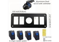 China 4 Gang Marine LED Switch Panel Box with Dual USB Charger Voltmeter 12V 24V for sale