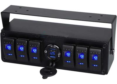 China 6 Gang Aluminum Boat Switch Panel Box 220mm with Dual USB QC 3.0 Voltmeter for Marine RV Truck 12V 24V for sale