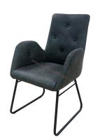 China Textured PU Dining Chair High Density Sponge Washable Grey Fabric Shell for sale