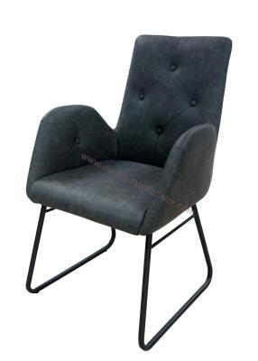 China Textured PU Dining Chair High Density Sponge Washable Grey Fabric Shell for sale