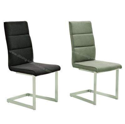 China Leathaire Technical Fabric Upholstered Dining Chairs Sanding Finish Stainless Leg for sale