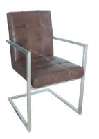 China Living Room Armrest Stainless Dining Chair Brown Shell Brushed Legs for sale
