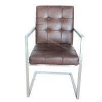 China Living Room Armrest Stainless Dining Chair Brown Shell Brushed Legs for sale